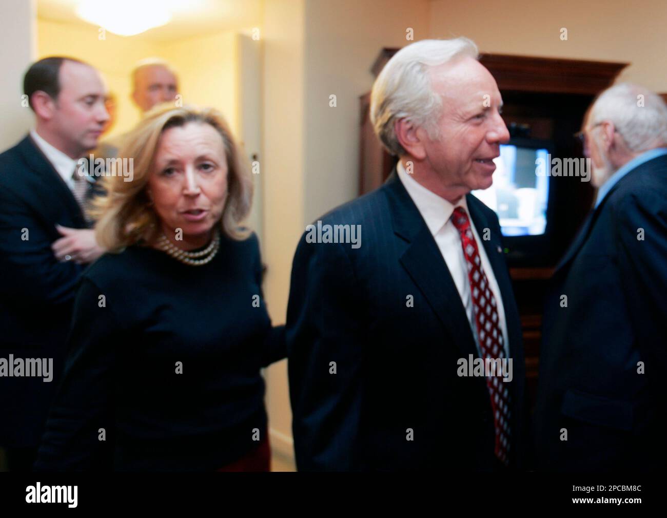 Sen. Joe Lieberman, D-Conn., arrives at the Hotel Goodwin with his wife ...