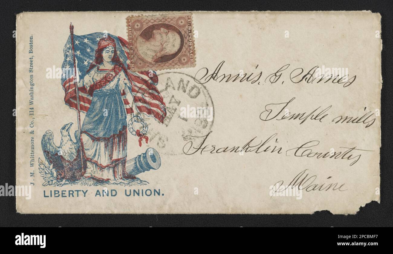 Civil War envelope showing Columbia with American flag, laurel wreath ...