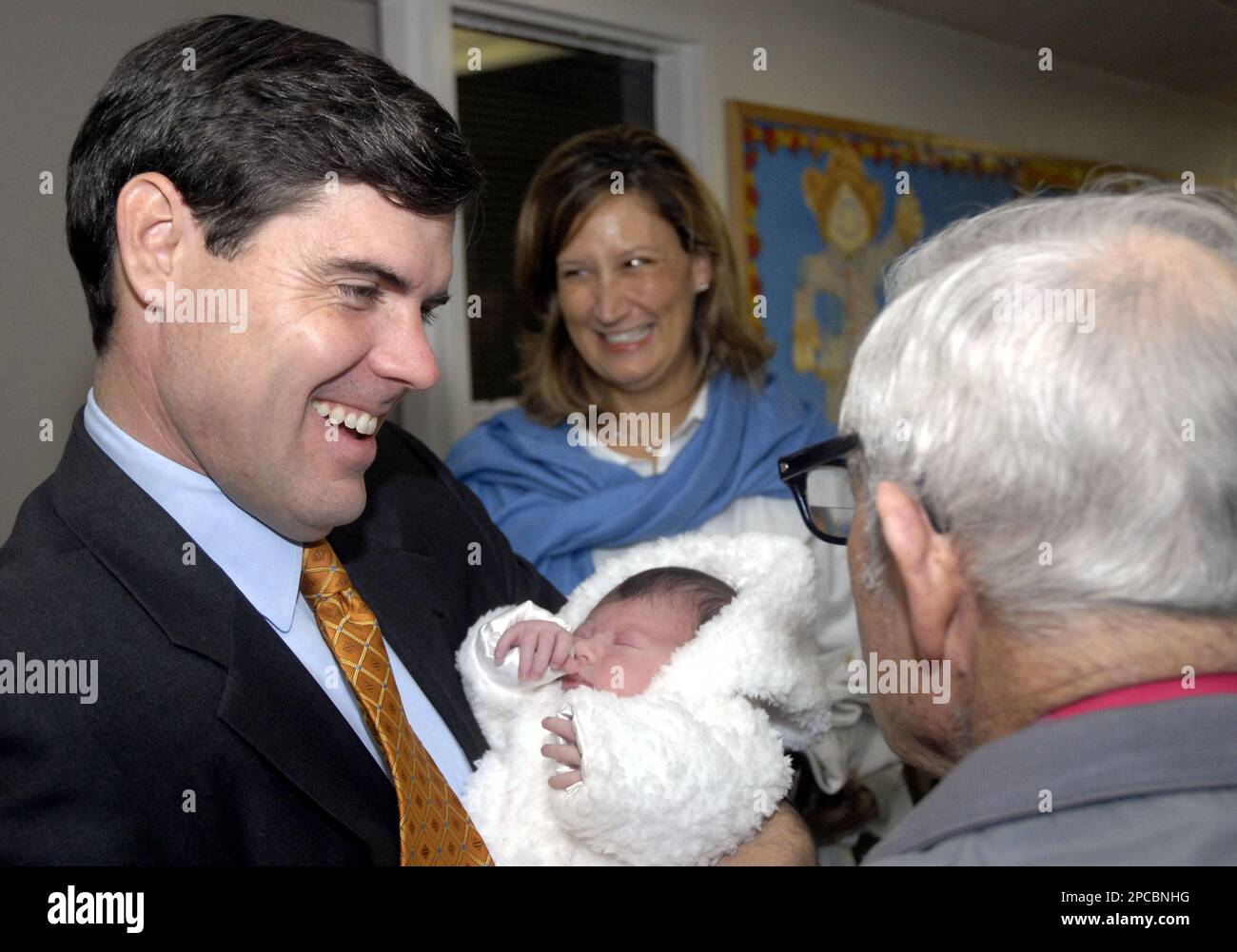 Bill Halter, Democrat candidate for Arkansas Lt. Governor, left, shows ...