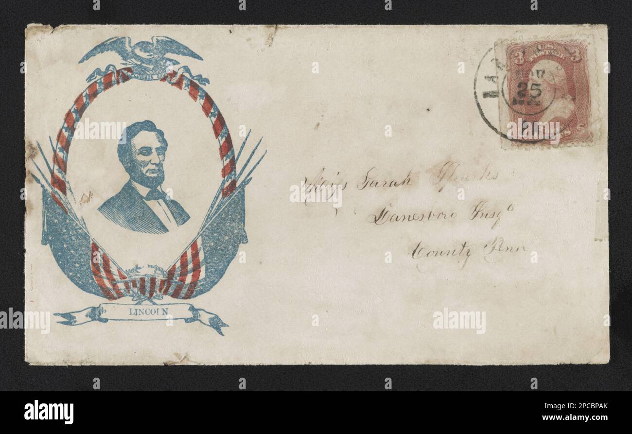 Civil War envelope showing portrait of Lincoln in oval border decorated ...