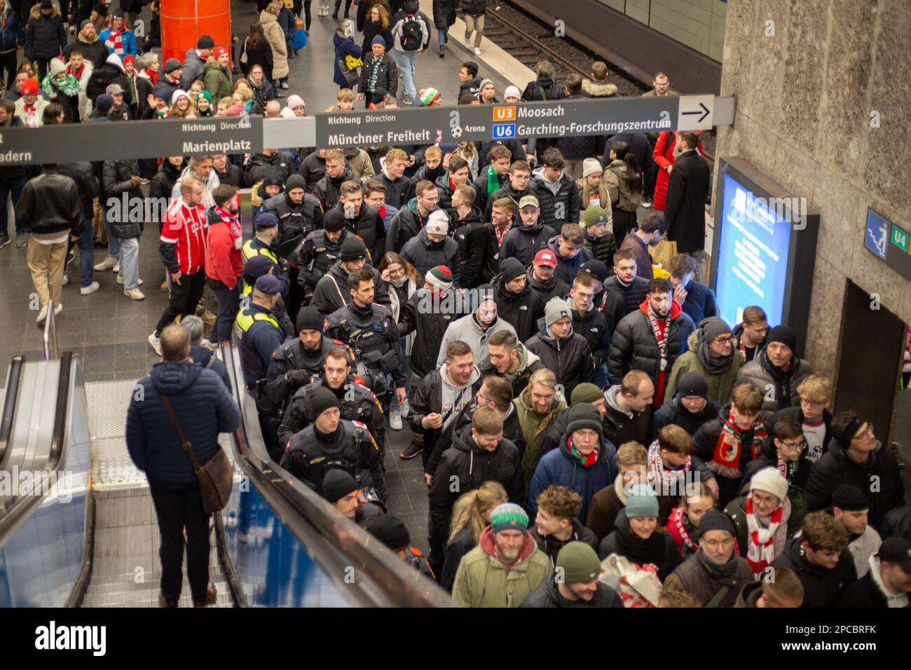 Munich, Germany. 11th Mar, 2023. Overcrowded Metro after the match of ...