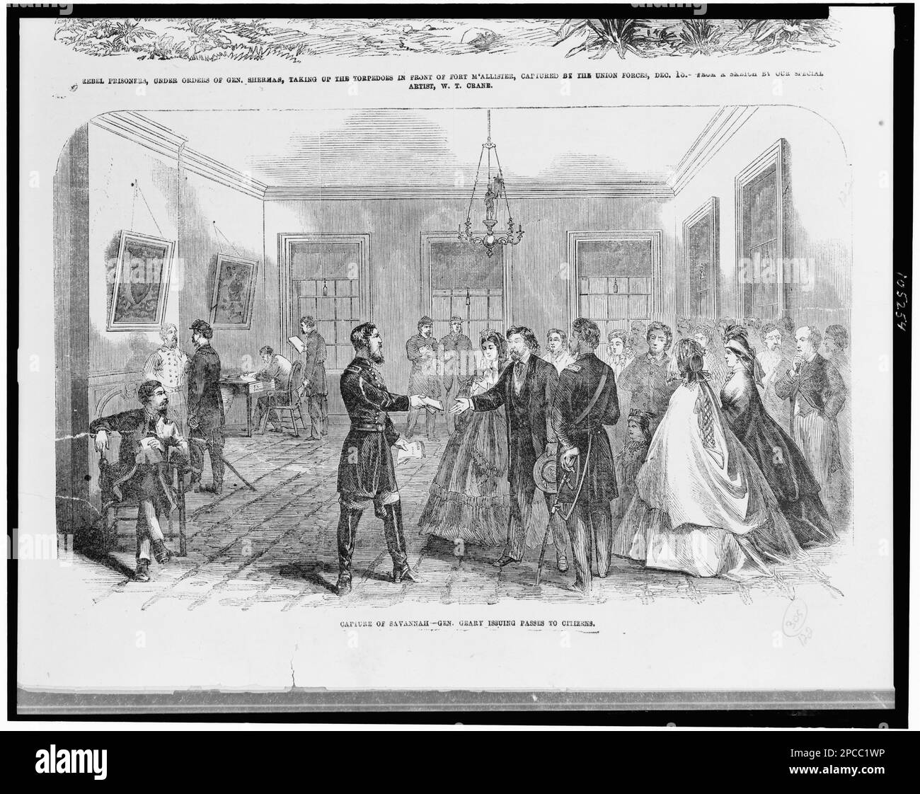 Capture of Savannah--General Geary issuing passes to citizens. Illus ...
