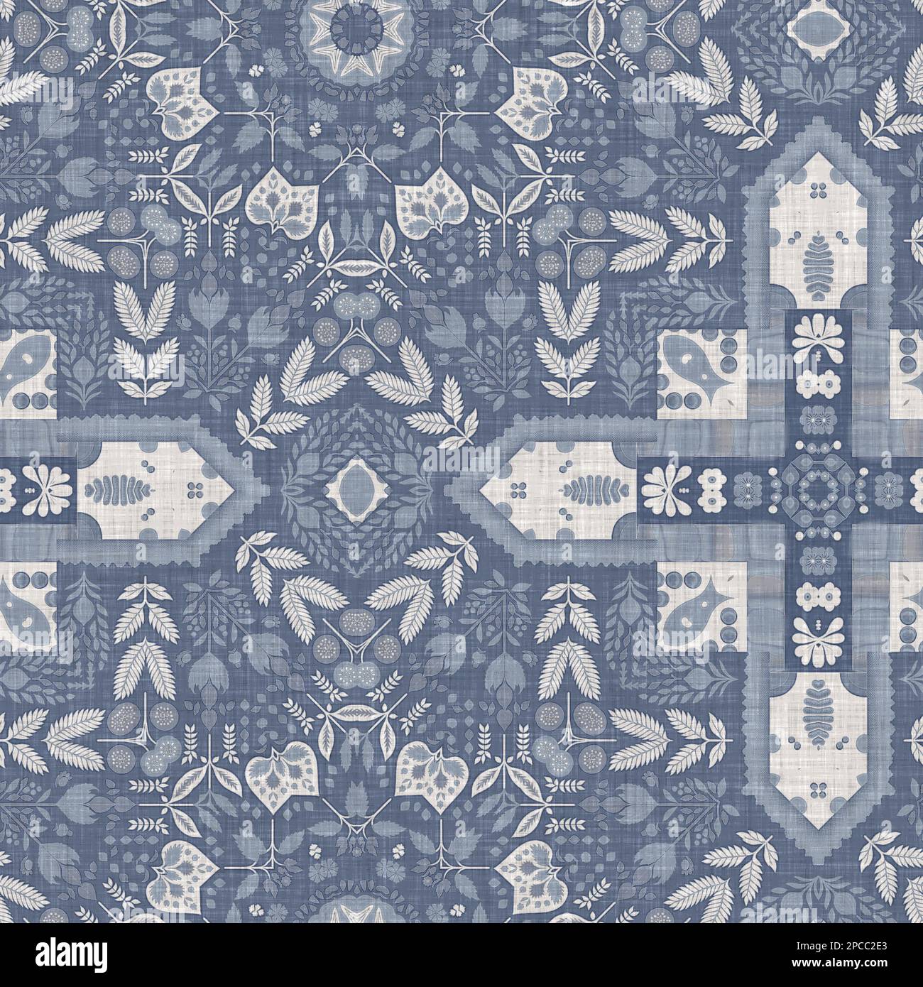 Farm house blue intricate damask seamless pattern. Tonal french country ...