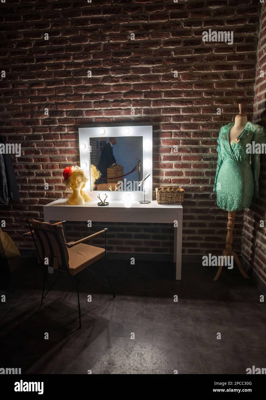 Interior of a back stage or offstage female makeup dressing room ...