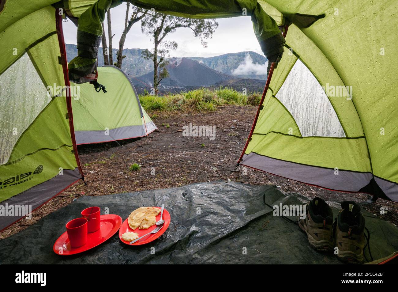 Tents at Segara Anak Lake camp of Mount Rinjani, Lombok, Indonesia ...