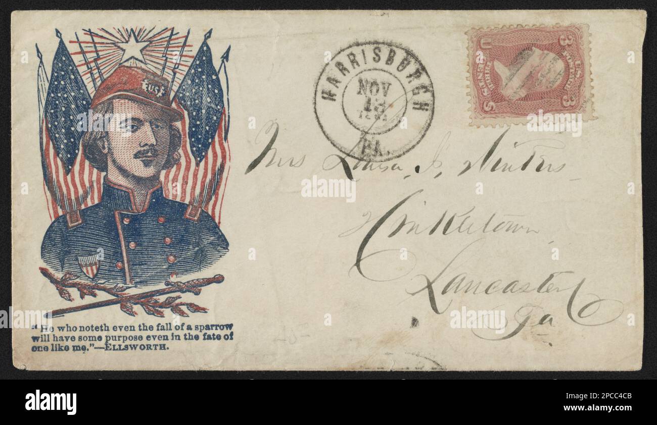 Civil War envelope showing portrait of Colonel Elmer Ellsworth with ...
