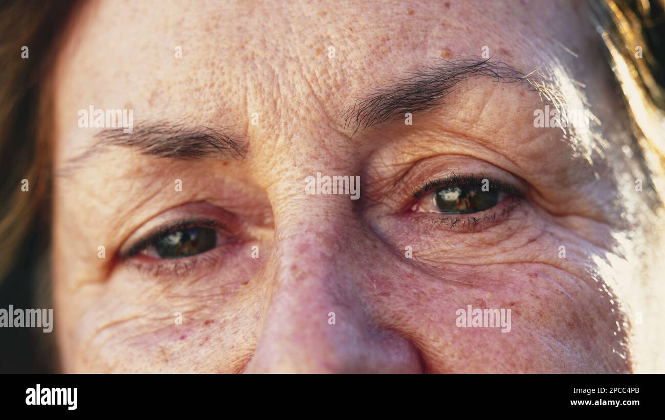 Wrinkled senior woman eyes macro close up. Female older Person eyesight ...