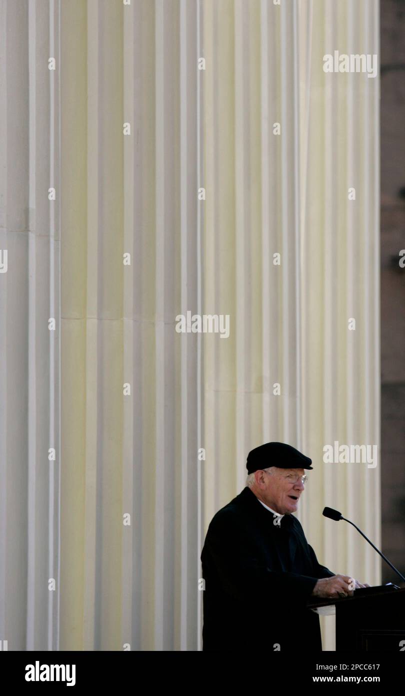 Cardinal William Keeler, the archbishop of Baltimore speaks in front of ...