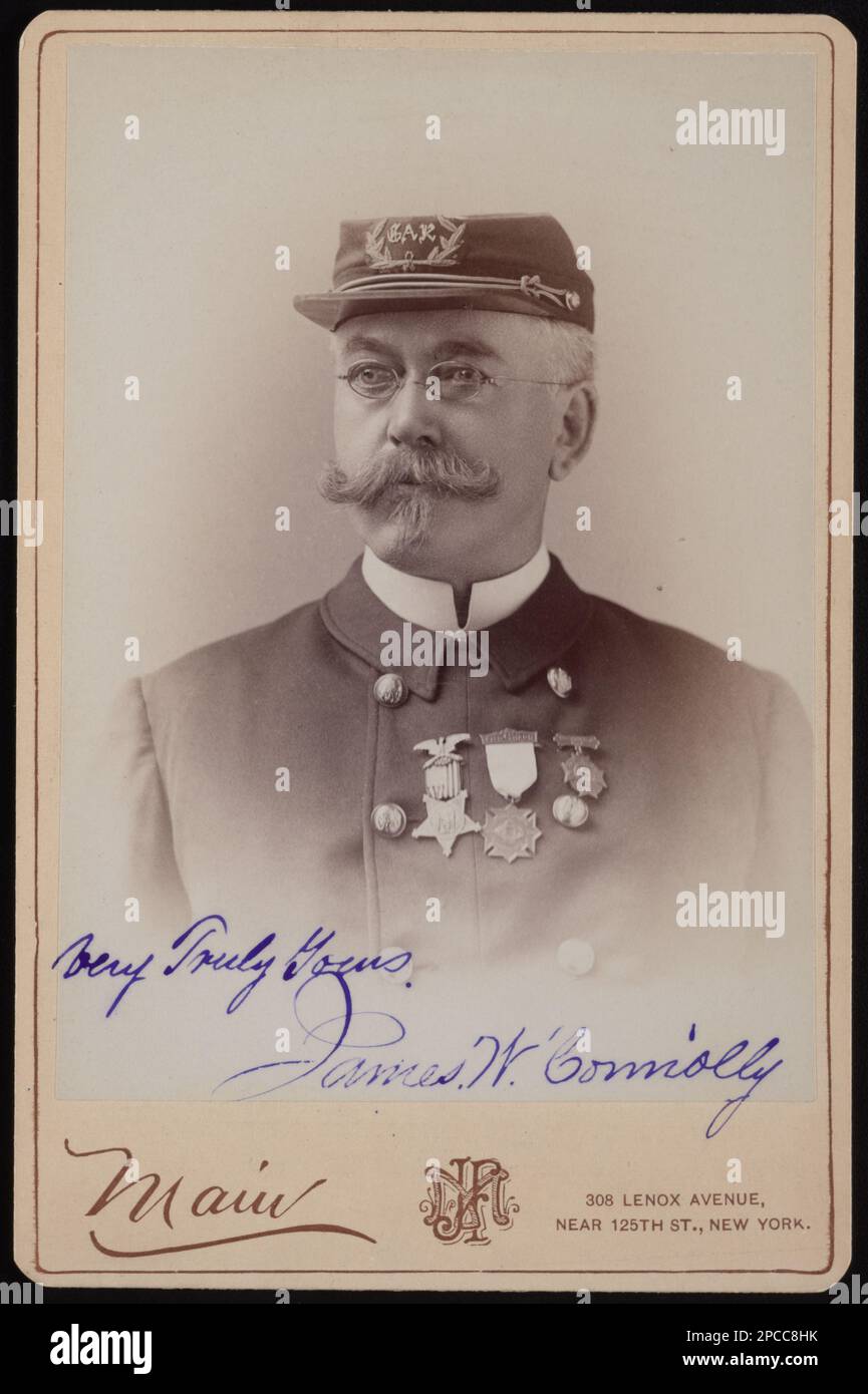 Civil War veteran James W. Connolly in G.A.R. uniform with medals ...
