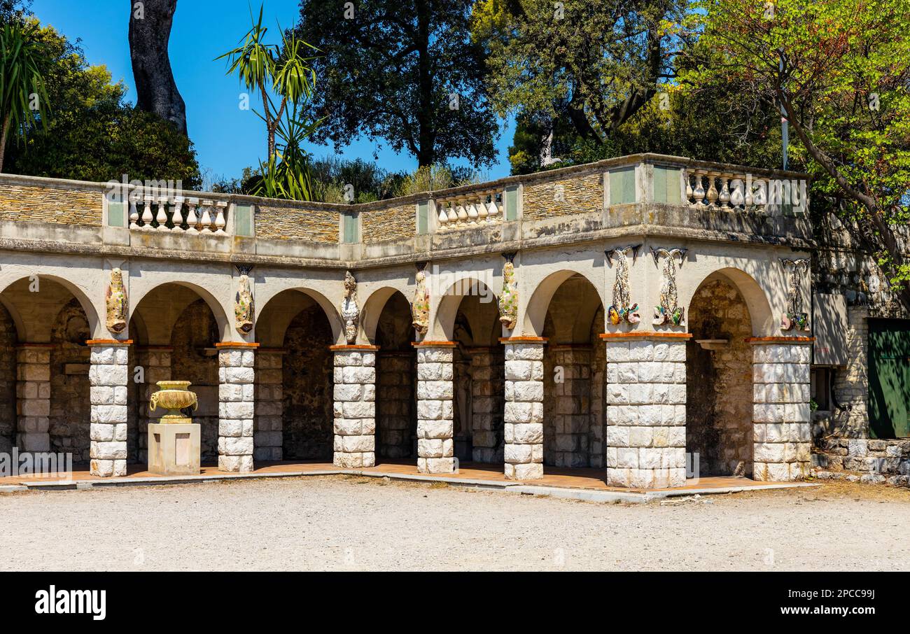 Nice, France - August 3, 2022: Ancient Roman arcades on Colline du ...