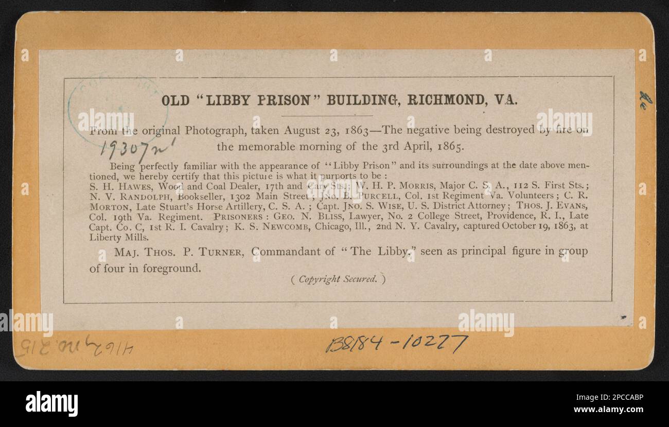 Libby prison 1860 1870 hi-res stock photography and images - Alamy