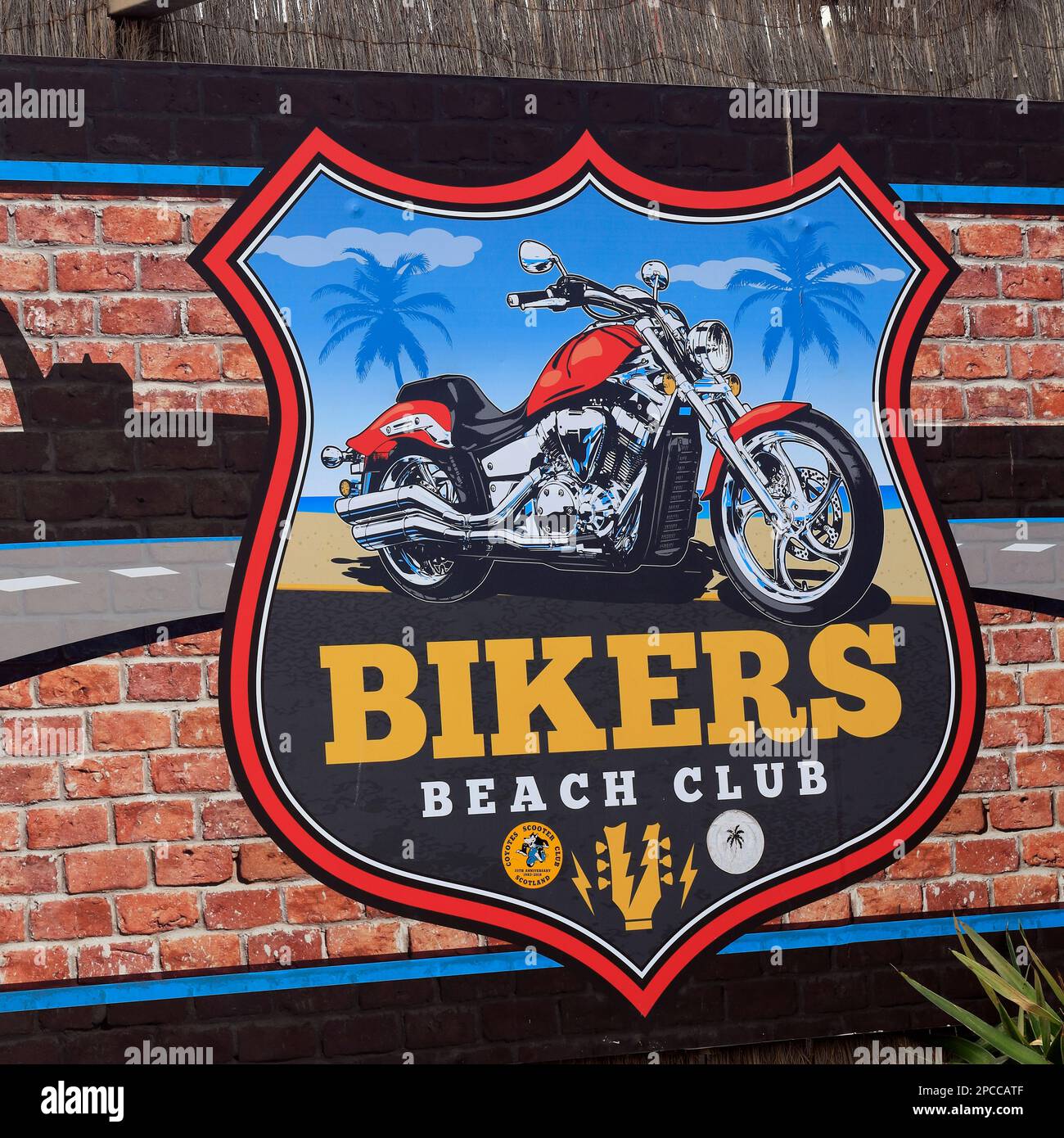 Bikers Beach Club bar shield, Playa Blanca sign, Lanzarote, Canary ...
