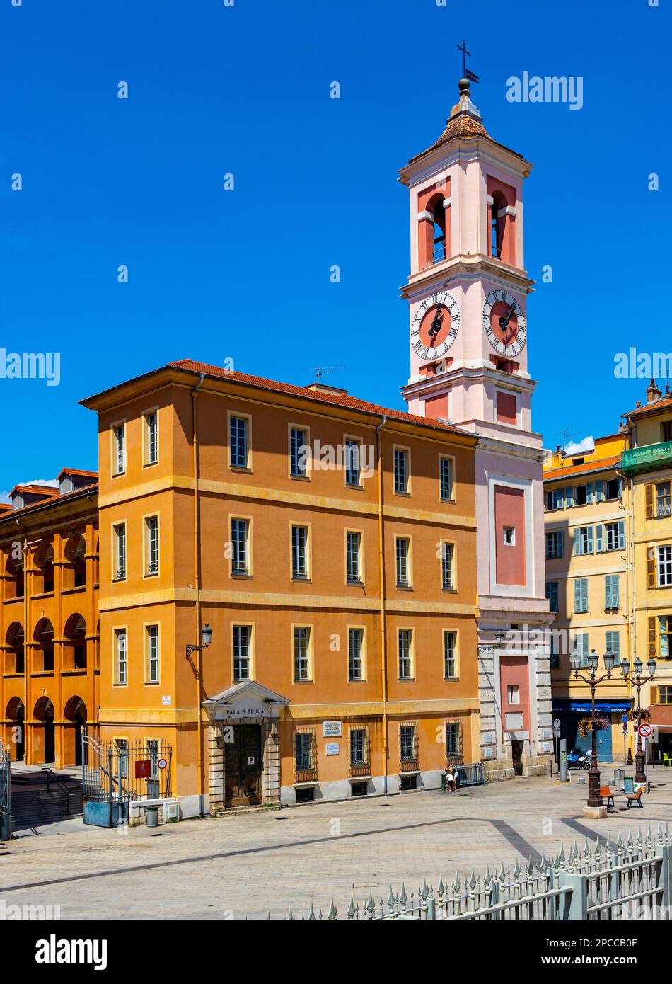 Nice, France - August 7, 2022: Palais Rusca Palace and Tour de l ...