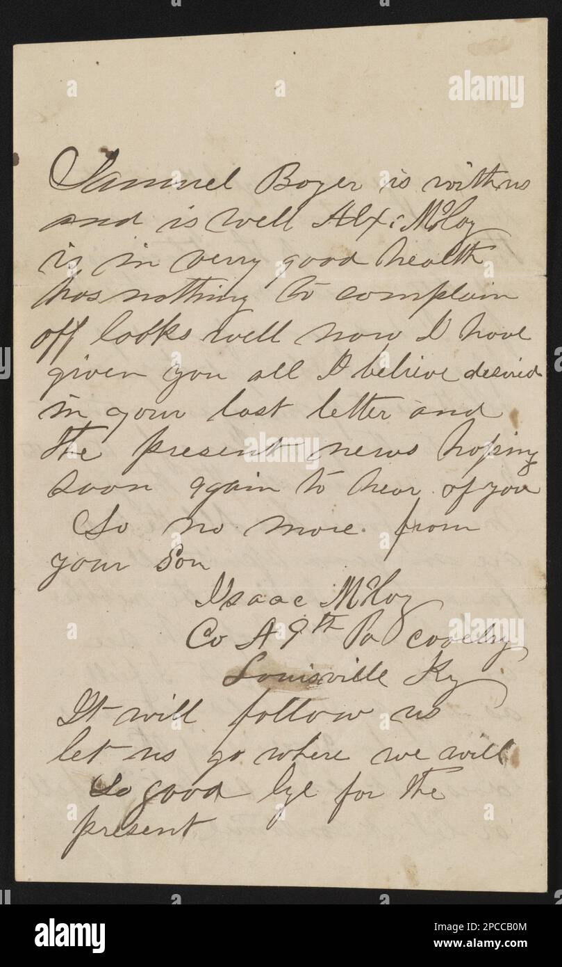 Letter from Isaac McCoy to his mother, Nancy McCoy, from Louisville ...