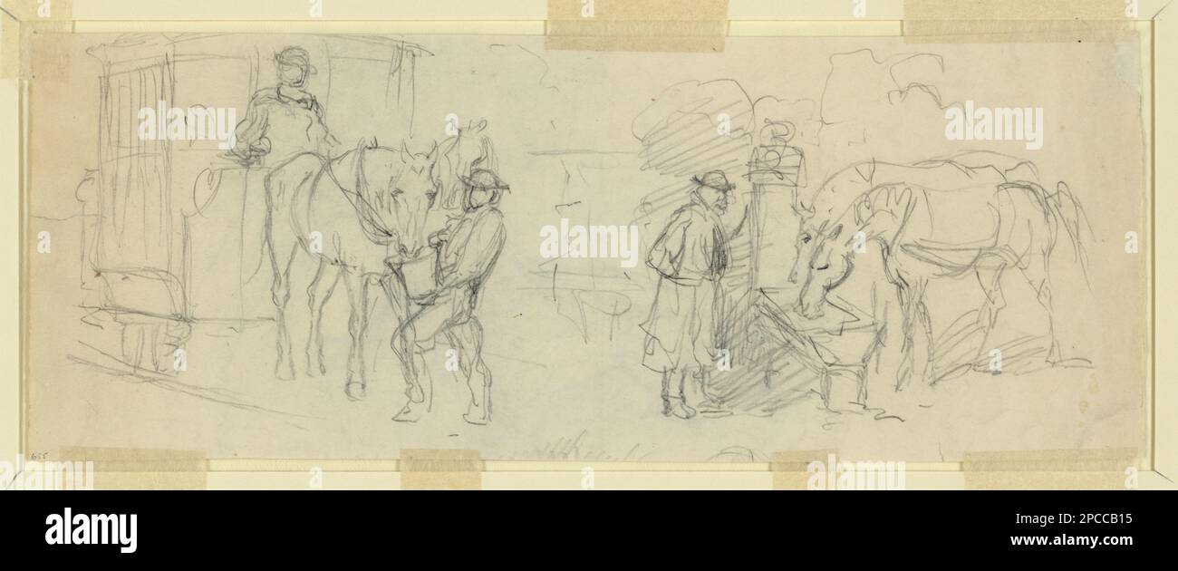 Feeding and resting horses. Morgan collection of Civil War drawings ...