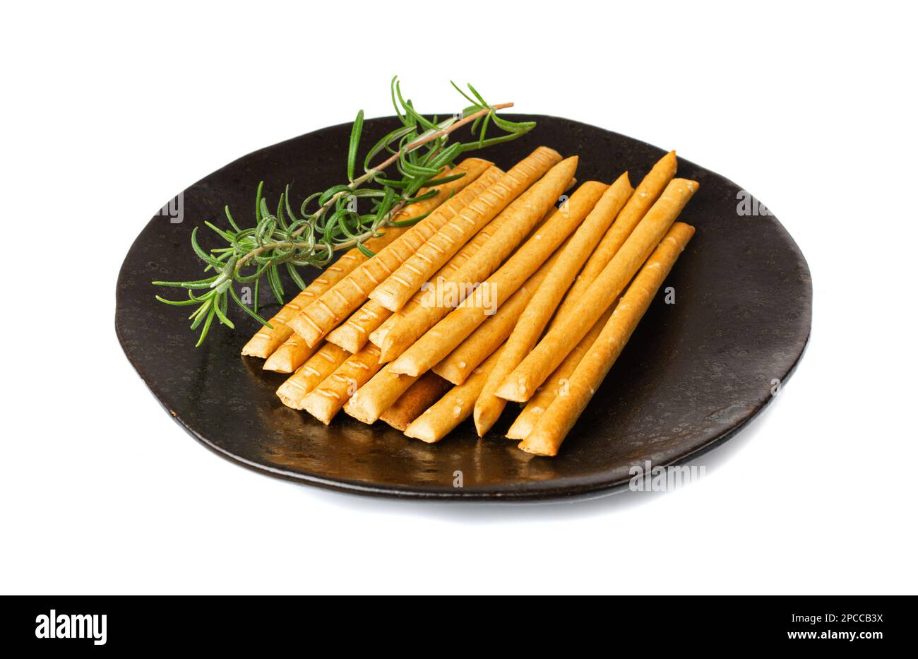 Bread Sticks on Plate Isolated, Salted Breadstick, Crispy Grissini, Dry ...