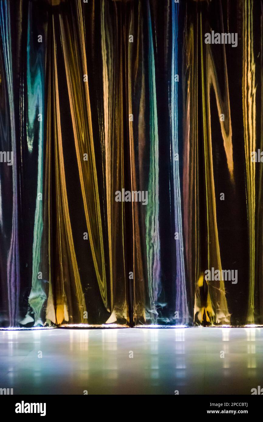 View of the runway stage curtain closed before the Davidelfin ...