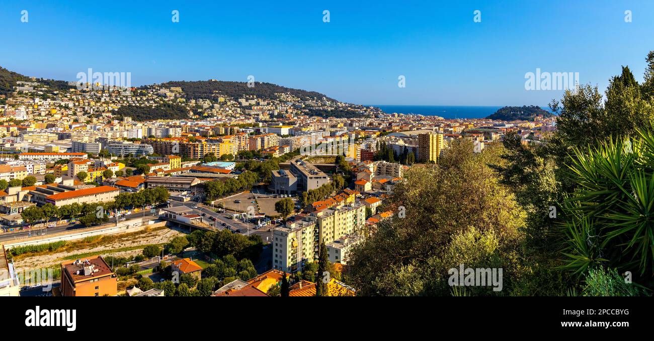 Nice, France - August 7, 2022: Nice metropolitan view with Colline du ...