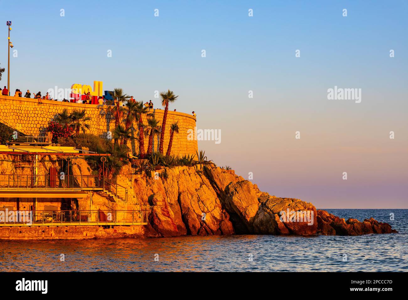 Nice, France - July 29, 2022: Sunset over Colline du Chateau Castle ...
