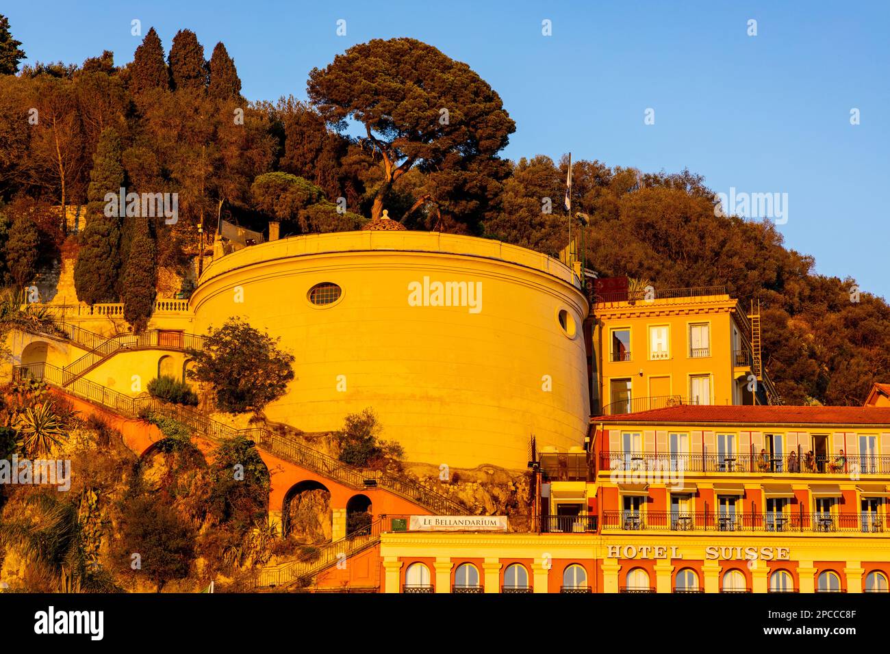 Nice, France - July 29, 2022: Sunset view of Colline du Chateau Castle ...