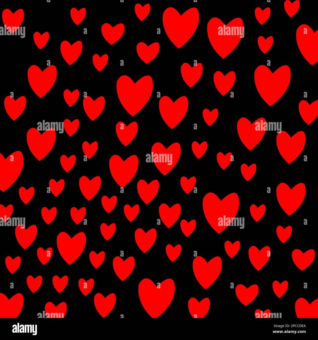 Different size red hearts pattern on black background Stock Photo - Alamy