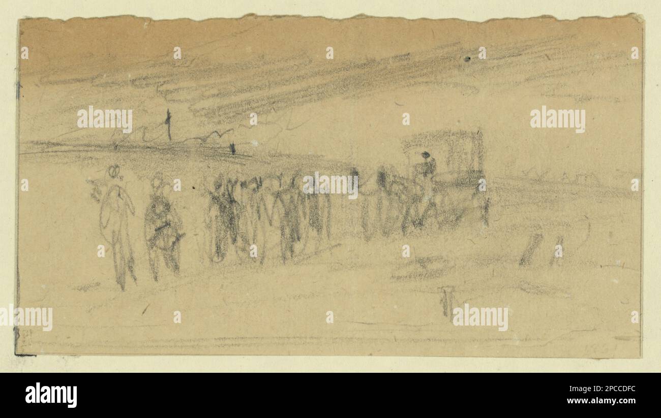 Troops on the road. Morgan collection of Civil War drawings. Carts ...