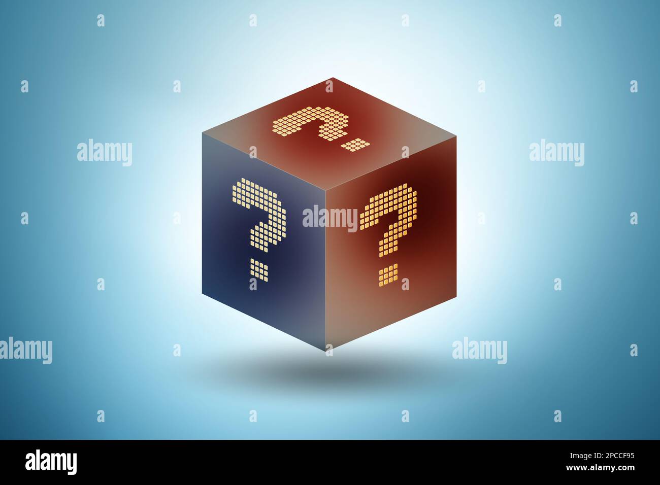 Cube with the question marks on its sides Stock Photo - Alamy