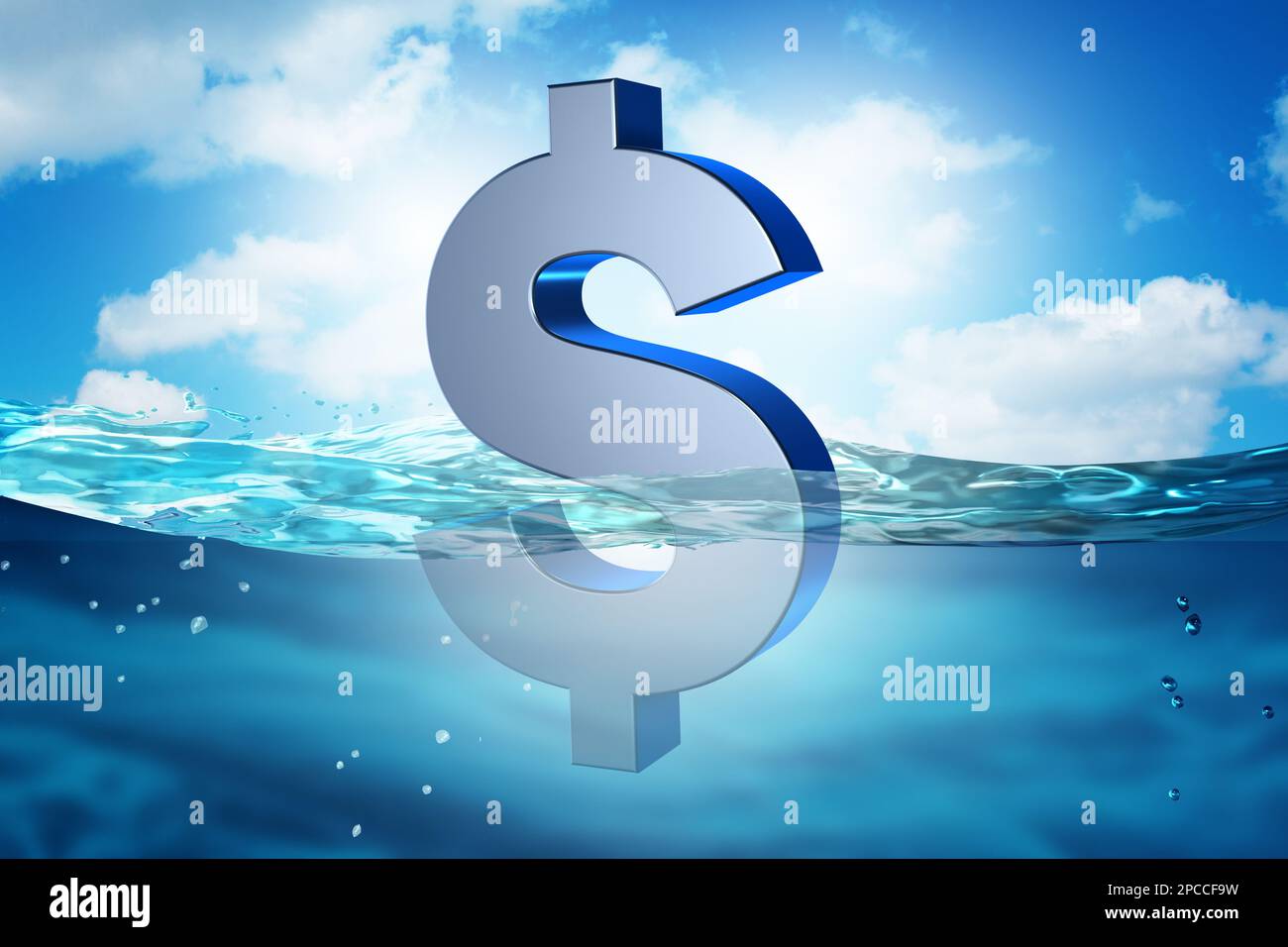 Concept of dollar sinking in sea - 3d rendering Stock Photo - Alamy