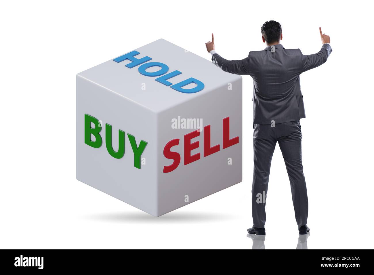 Trader with three three options of buy sell and hold Stock Photo - Alamy