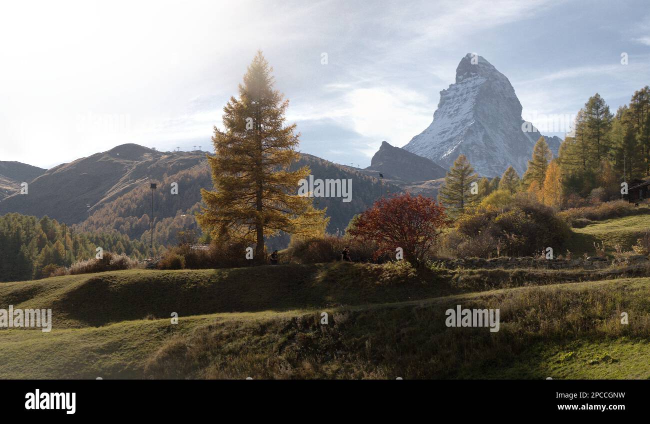 Peak of the Matterhorn seen from Zermatt in Autumn Stock Photo - Alamy