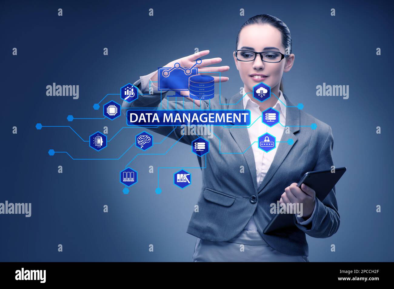 Business people in the data management concept Stock Photo - Alamy