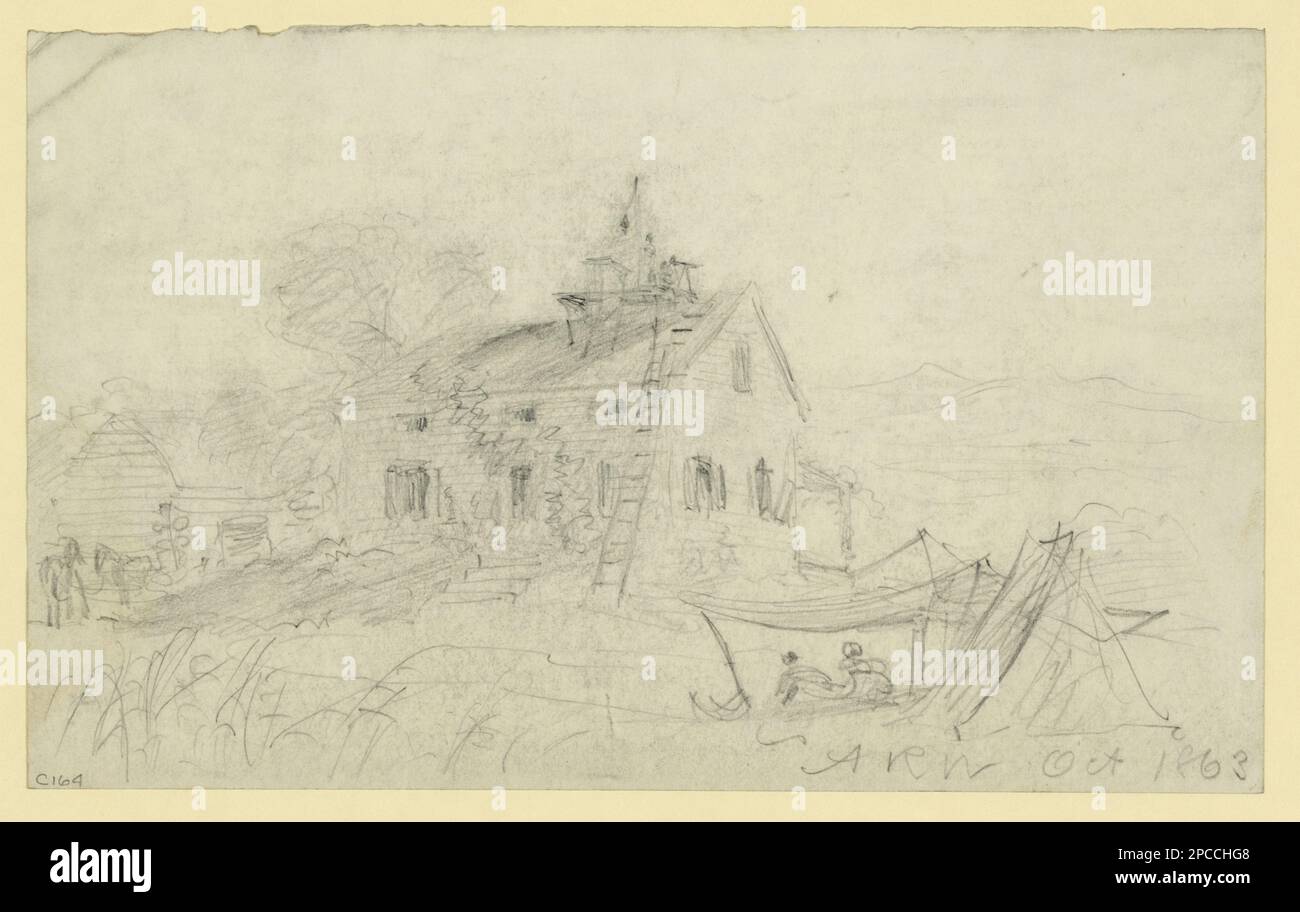 Signal tower on roof of house. Morgan collection of Civil War drawings ...