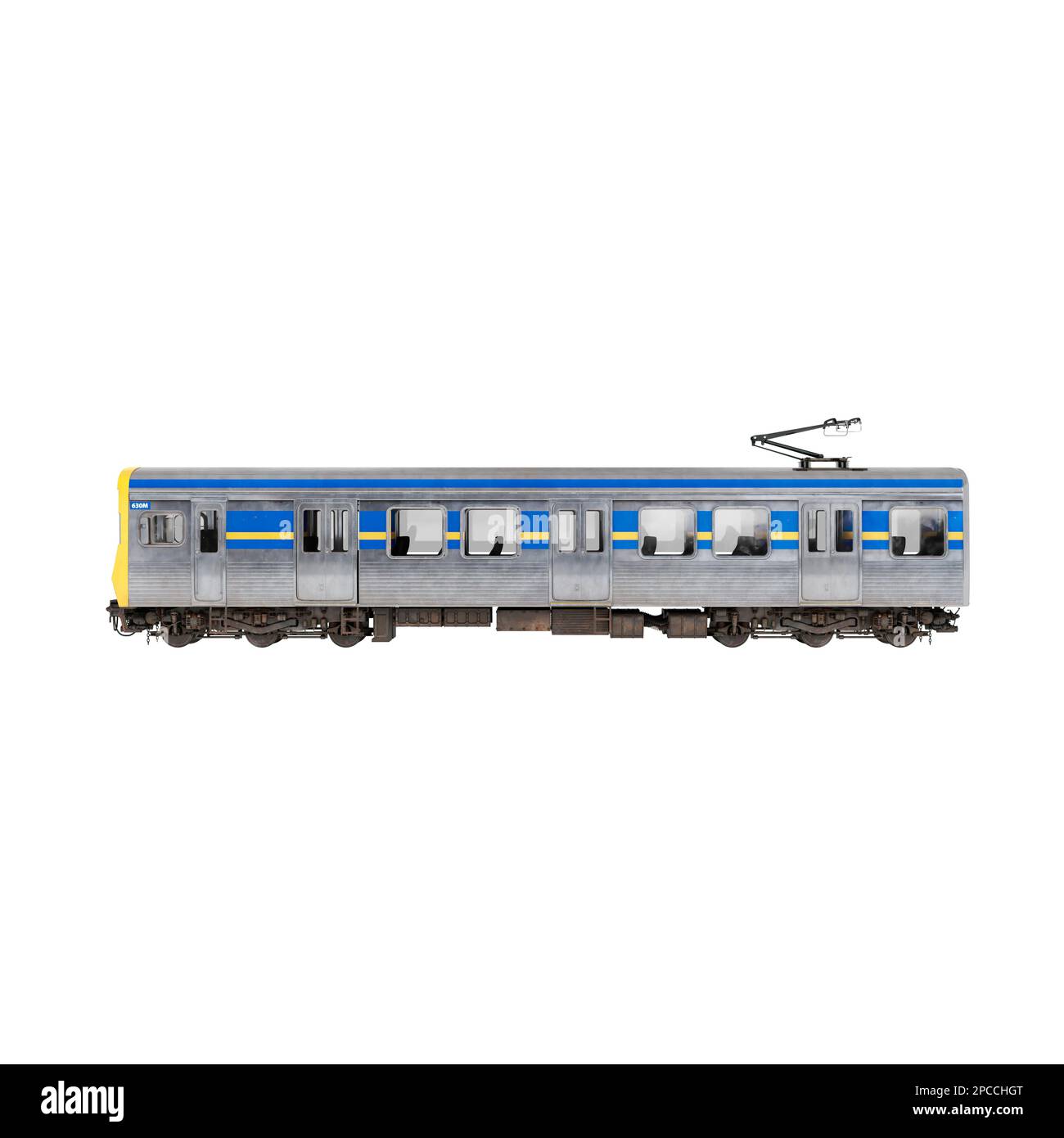 3D train illustration blue yellow rendering Stock Photo - Alamy
