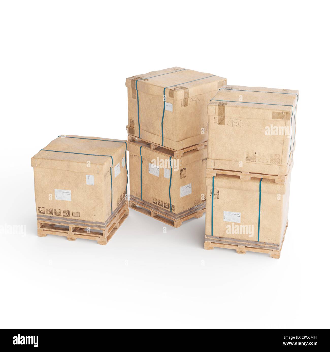 Stacked wooden packages 3D rendering, isolated on white Stock Photo - Alamy