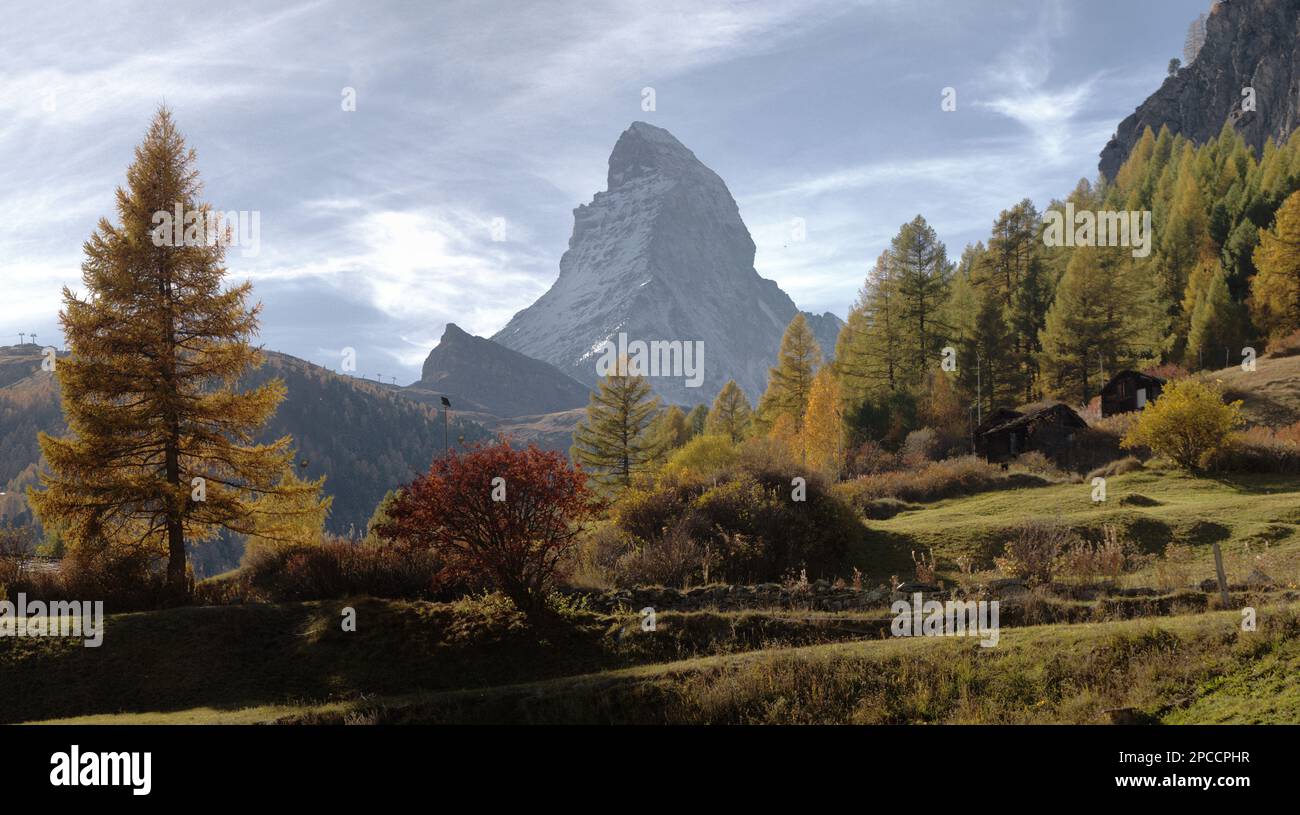 Peak of the Matterhorn seen from Zermatt in Autumn Stock Photo - Alamy