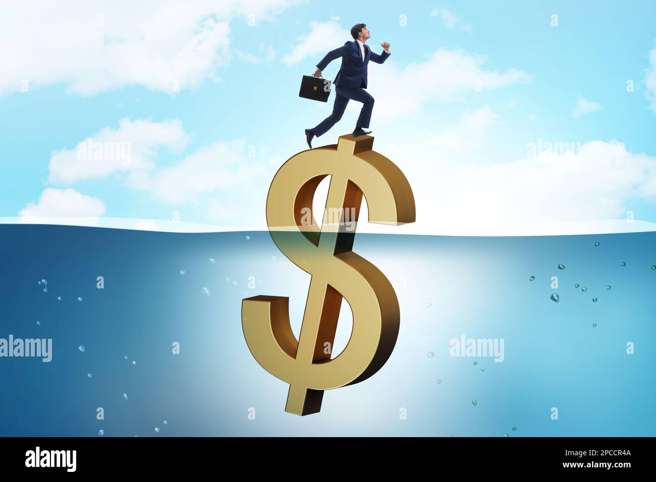 Inflation concept with the sinking dollar sign Stock Photo - Alamy