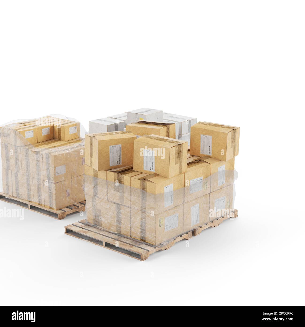 Boxes stacked 3D rendering, white background, organized piles Stock ...