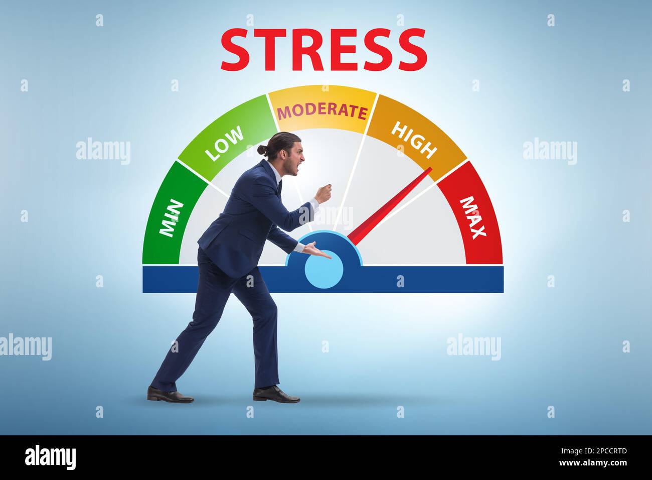 Concept of stress meter with the businessman Stock Photo - Alamy