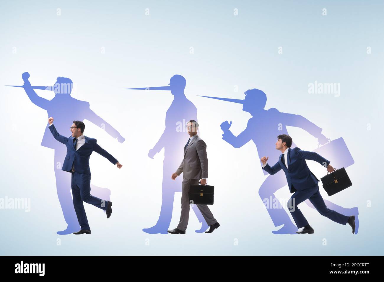 Lier concept with business people and the nose Stock Photo - Alamy
