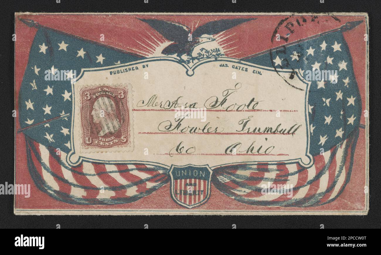 Civil War envelope showing American flags, eagle with laurel branches ...