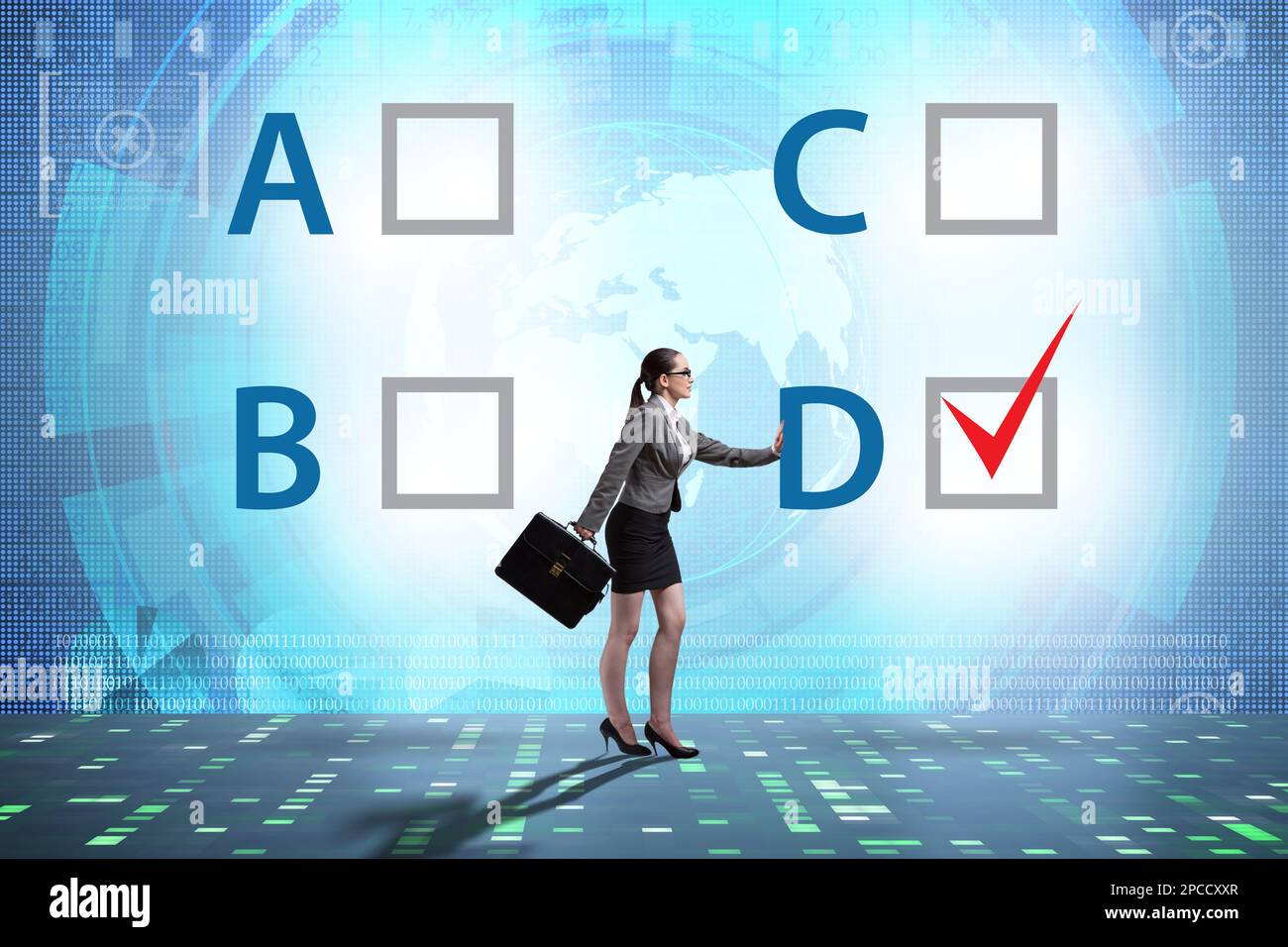 Multiple-choice test question concept with business people Stock Photo ...