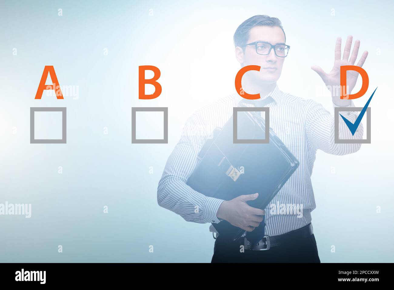 Multiple-choice test question concept with business people Stock Photo ...
