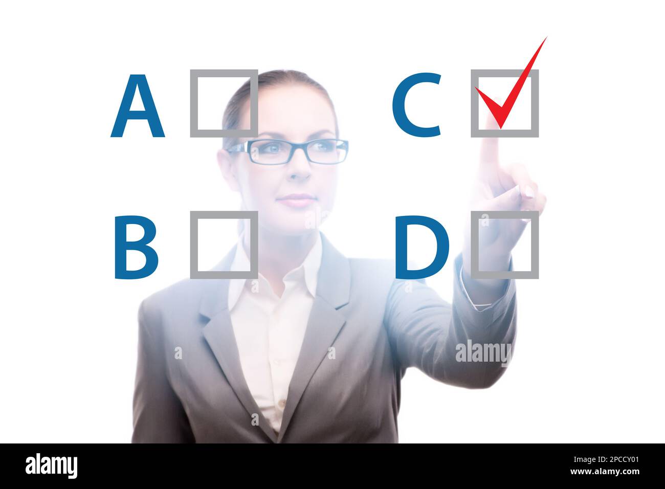 Multiple-choice test question concept with business people Stock Photo ...
