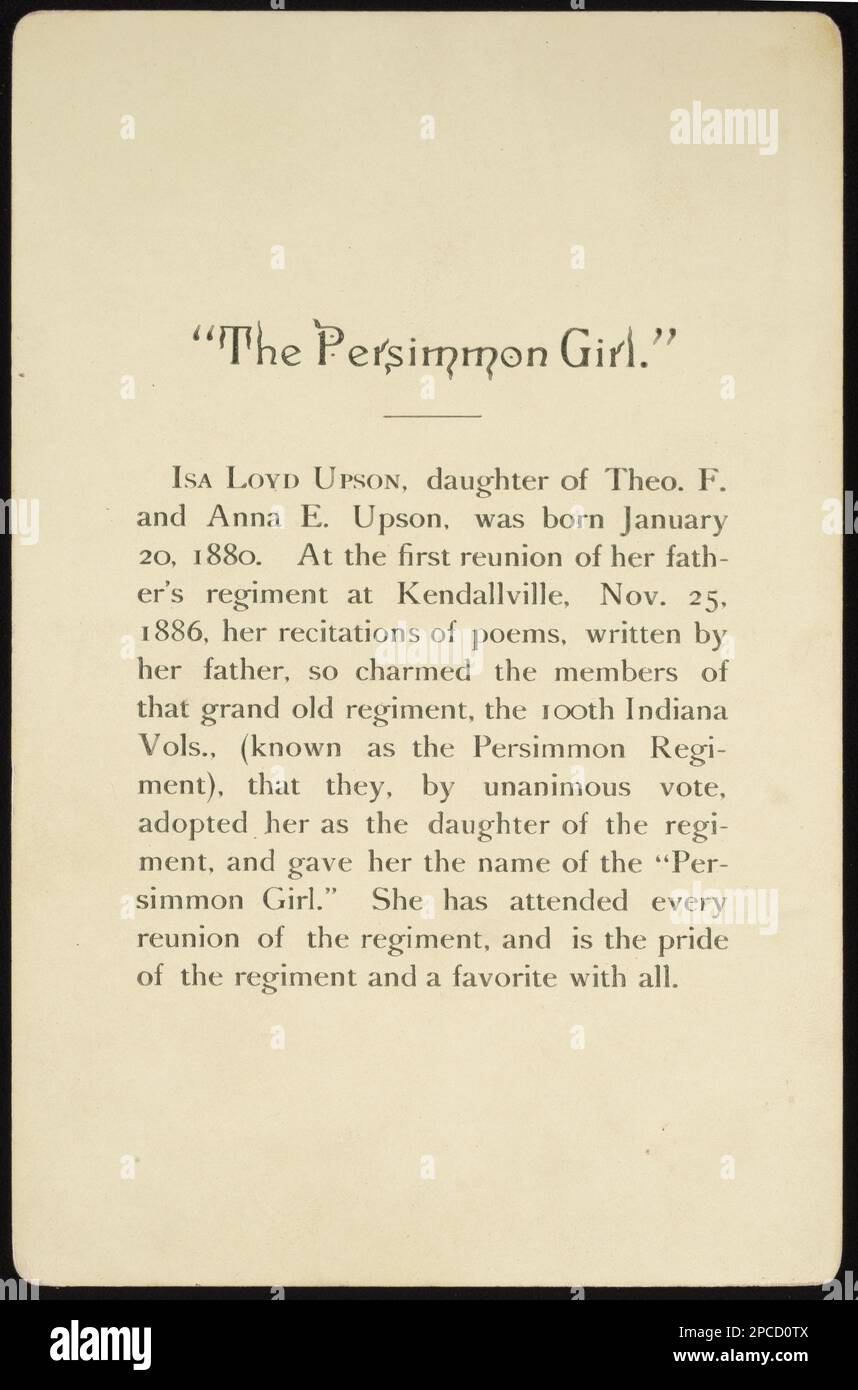 Isa Loyd Upson, the "Persimmon Girl" of the 100th Indiana Infantry ...