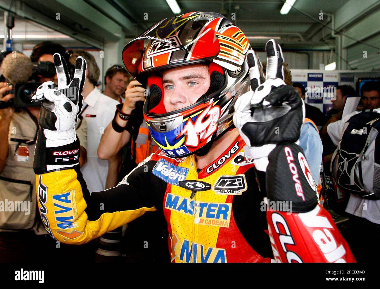 Spanish moto 125cc. rider Alvaro Bautista celebrates after getting the ...