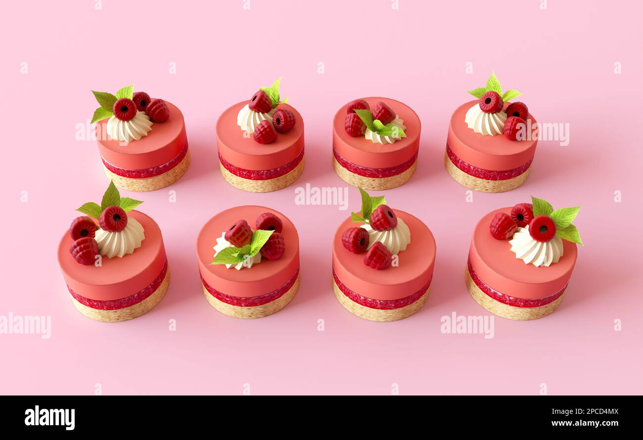 Wallpaper with small round berry cakes standing in a rows. Delicious ...
