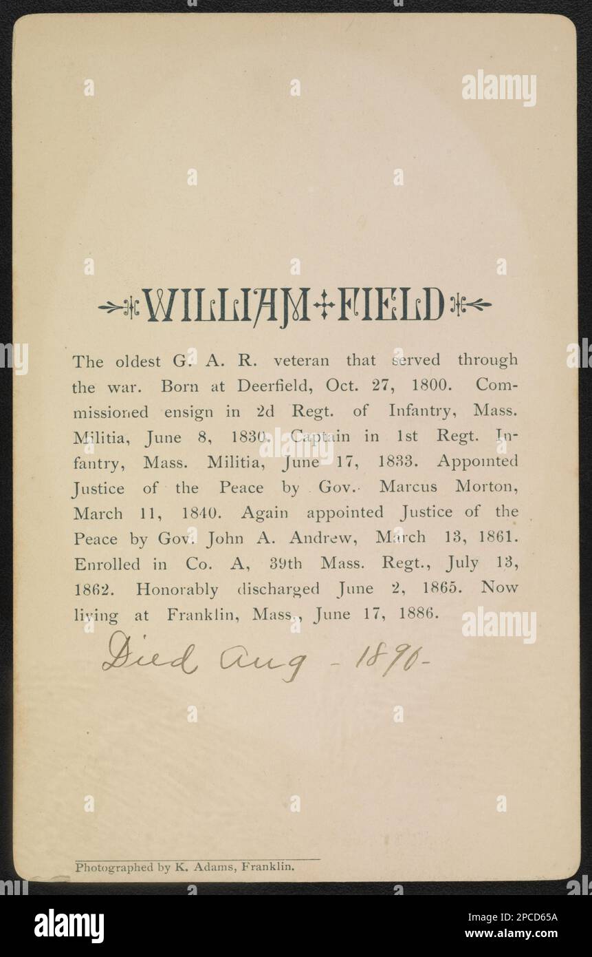 William Field The oldest G.A.R. veteran that served through the war ...