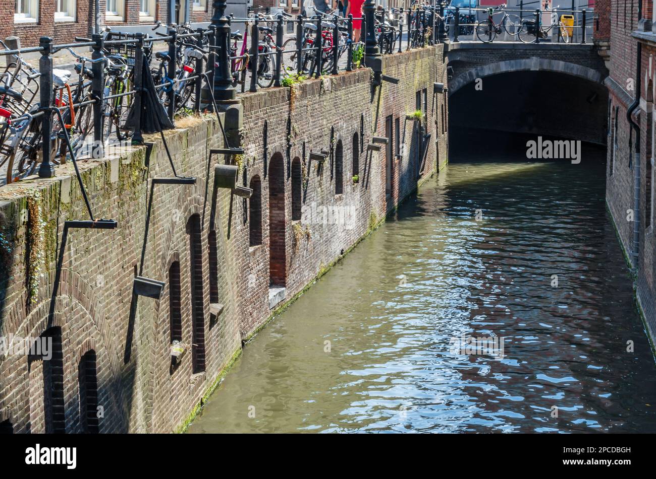 Urban scene, view of canals and bicycles in Utrecht, the Netherlands ...