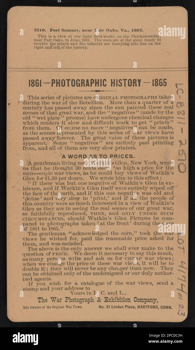 Fort Sumner, near Fair Oaks, Virginia, 1862. Civil War Photograph ...