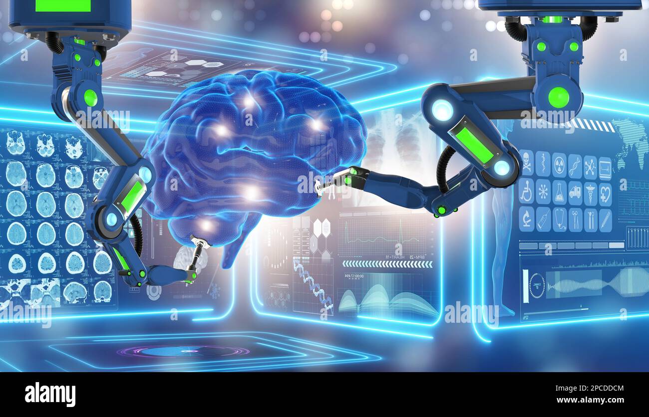The robot performing surgery on head brain Stock Photo - Alamy
